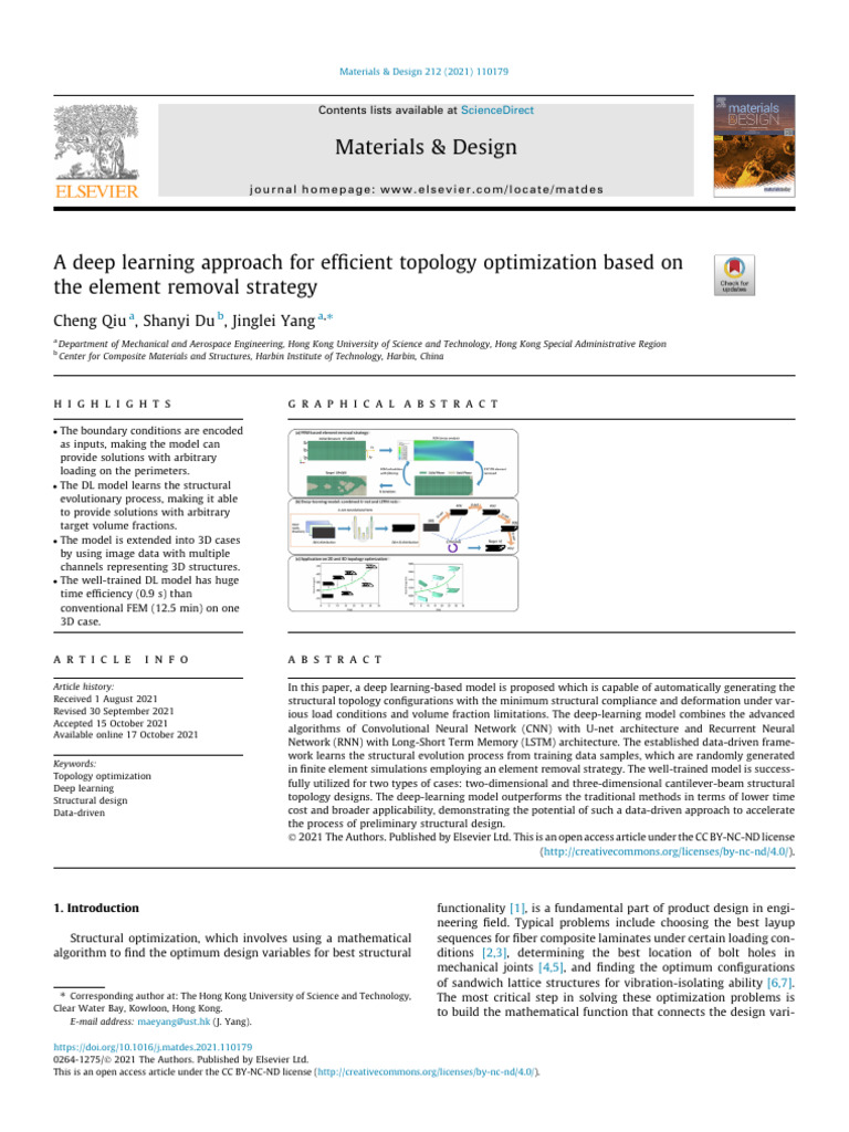 A Deep Learning Approach For Efficient Topology Optimization 2021 Materials | PDF | Mathematical ...