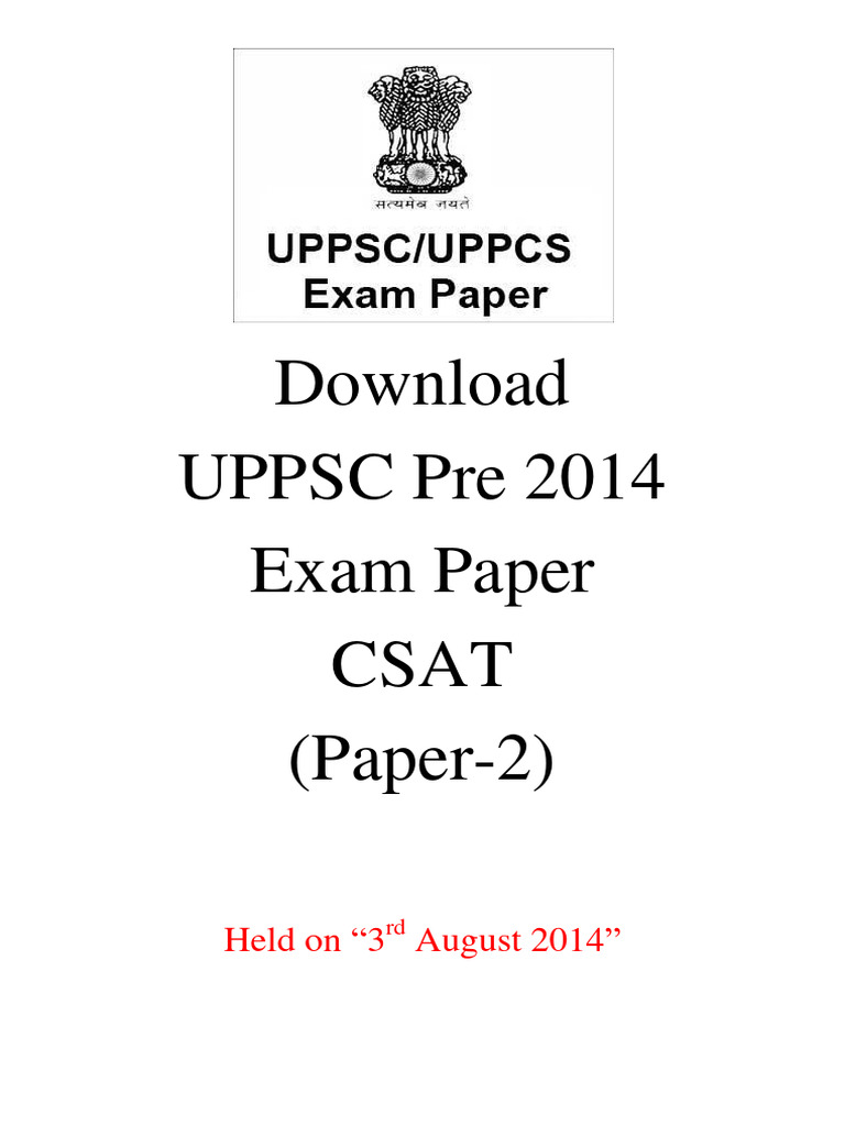 UPPSC Pre 2014 Exam Paper Csat (Paper-2) : Held On 3 August 2014 | PDF