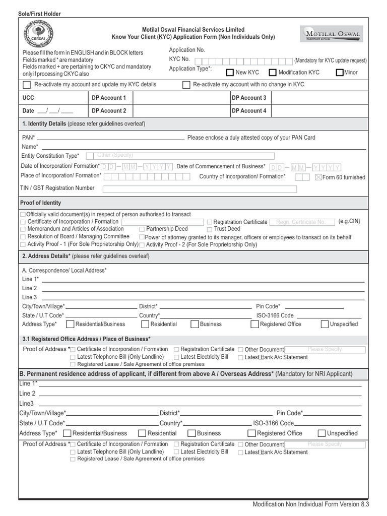 IndusInd Bank KYC Form for Non-Individuals | PDF