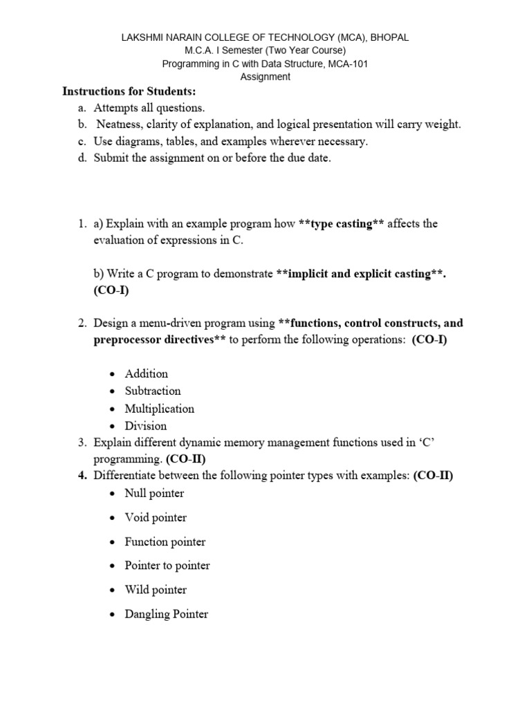 MCA-101 Programming in C and DS | PDF