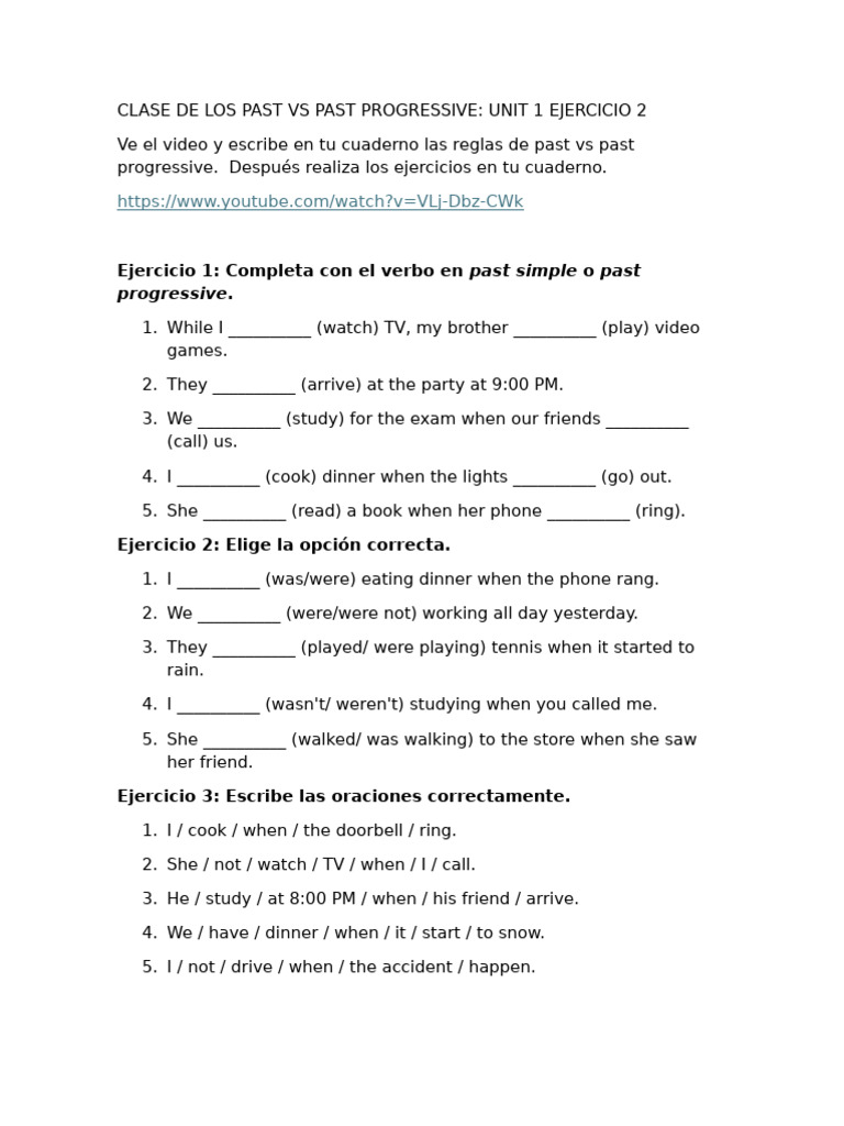 Past vs Past Progressive Exercises | PDF