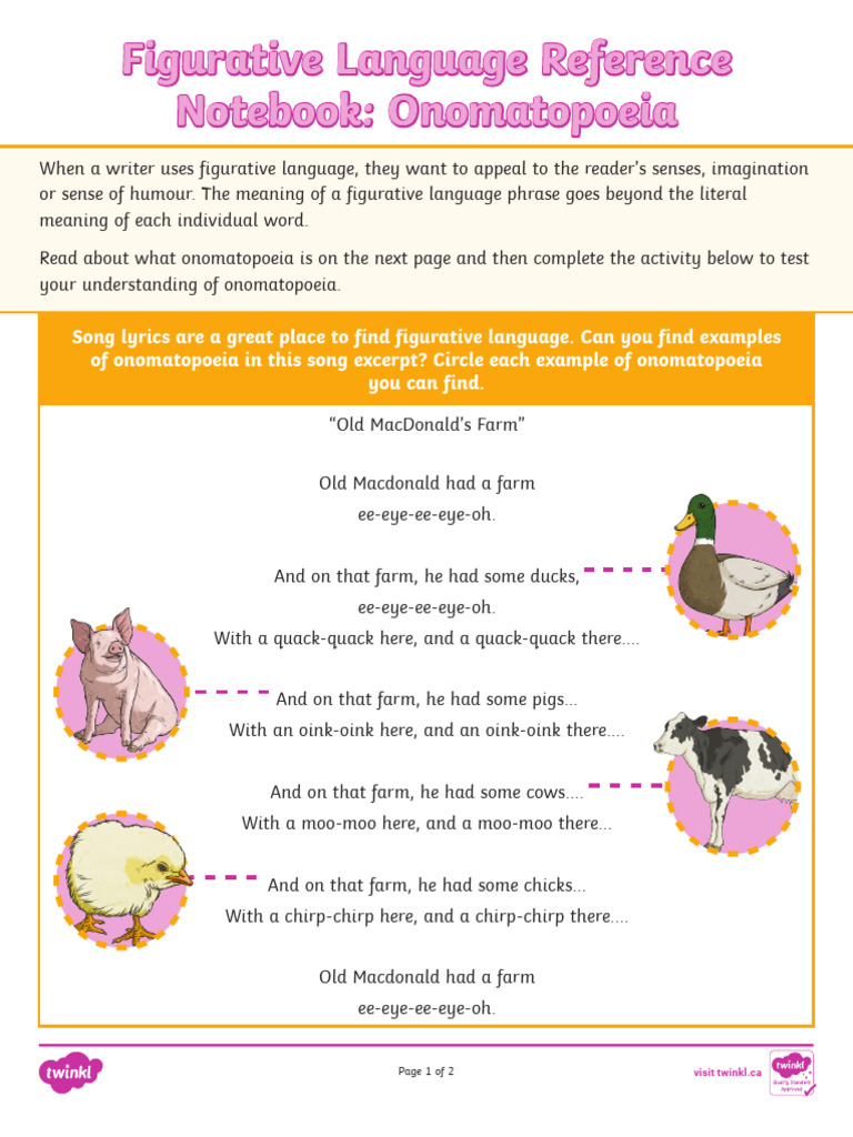 CA en 16 Figurative Language Reference Notebook Onomatopoeia Activity ...