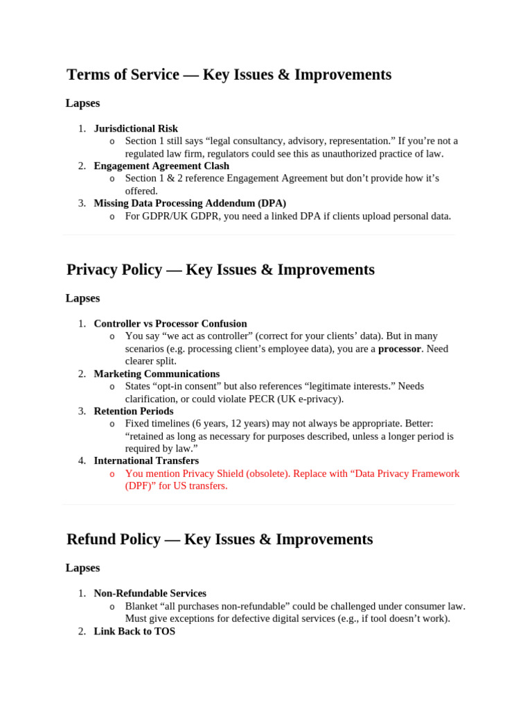 Key Issues & Improvements | PDF