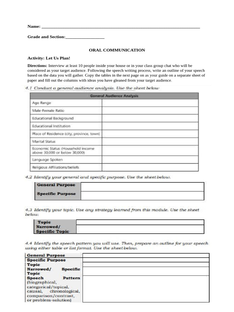 Speech Writing Activity | PDF