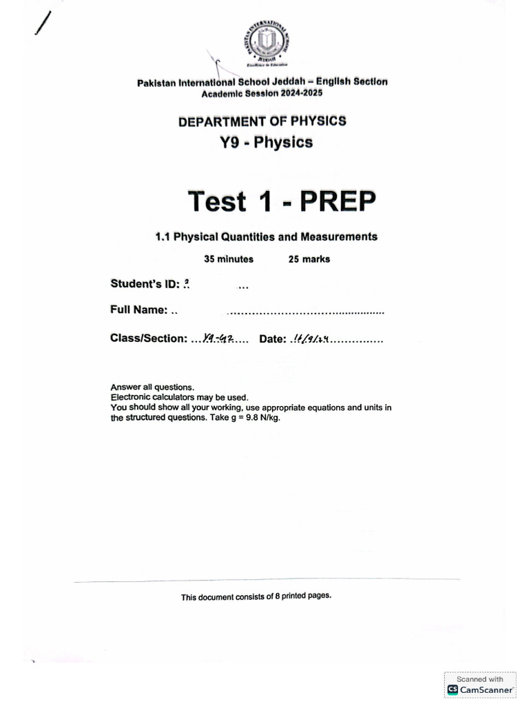 Y9 Physics Test 1 Practice | PDF