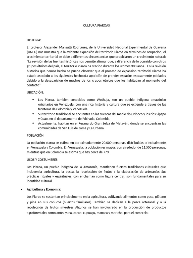 Cultura y Tradiciones de los Piaroas | PDF | Chamanismo | Venezuela