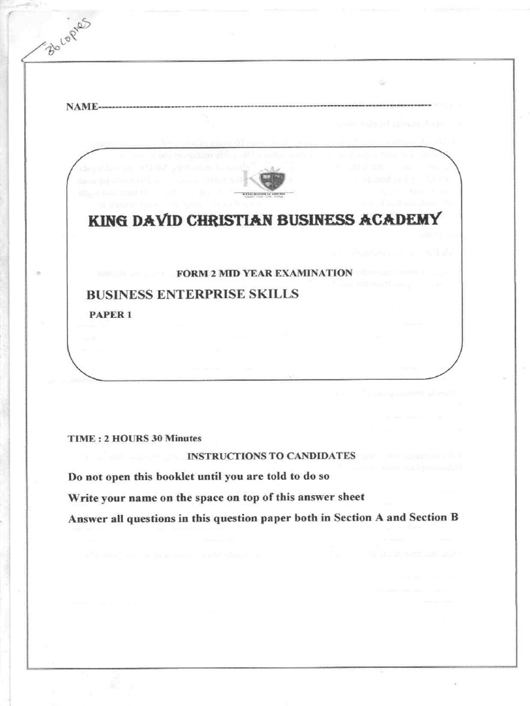 Business Studies Form 2 P1 36sets | PDF