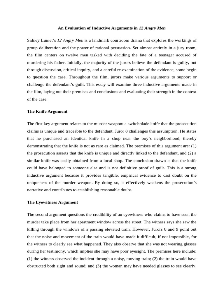 Inductive Arguments in 12 Angry Men | PDF | Argument | Witness