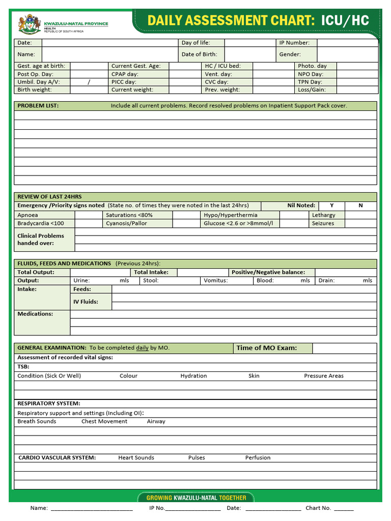 Daily Neonatal ICU Assessment Chart | PDF | Clinical Medicine | Medical ...