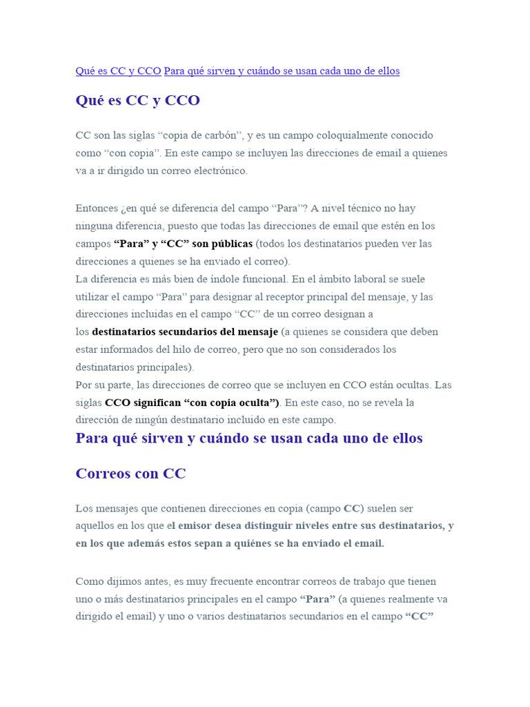 Qué Es CC y CCO para Qué Sirven y Cuándo Se Usan Cada Uno de Ellos | PDF