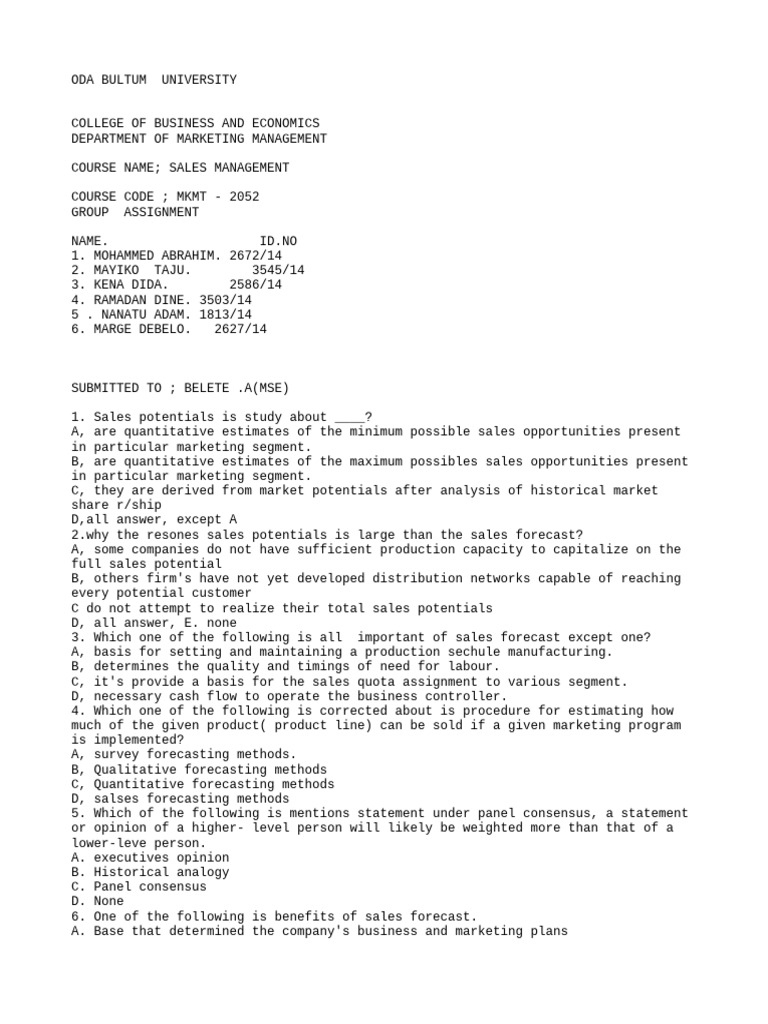 Model Exam Sals CHPT 3 | PDF | Sales | Moving Average