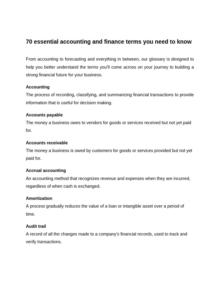 70 Essential Accounting and Finance Terms You Need To Know | PDF ...