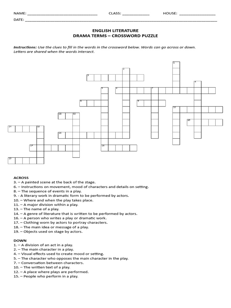 Drama Terms Crossword Puzzle | PDF
