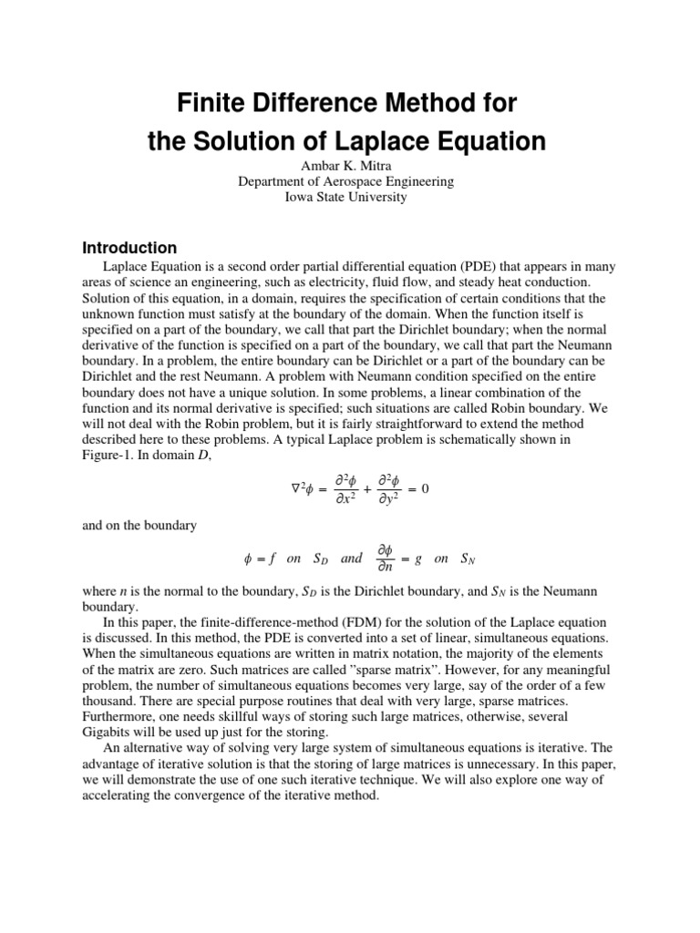 Finite Difference Method For The Solution of Laplace Equation | PDF