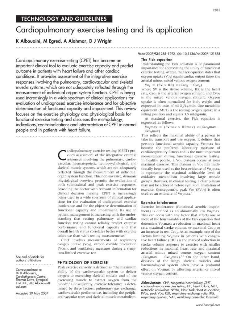 Cardiopulmonary Exercise Testing Guide | PDF | Heart Failure | Heart