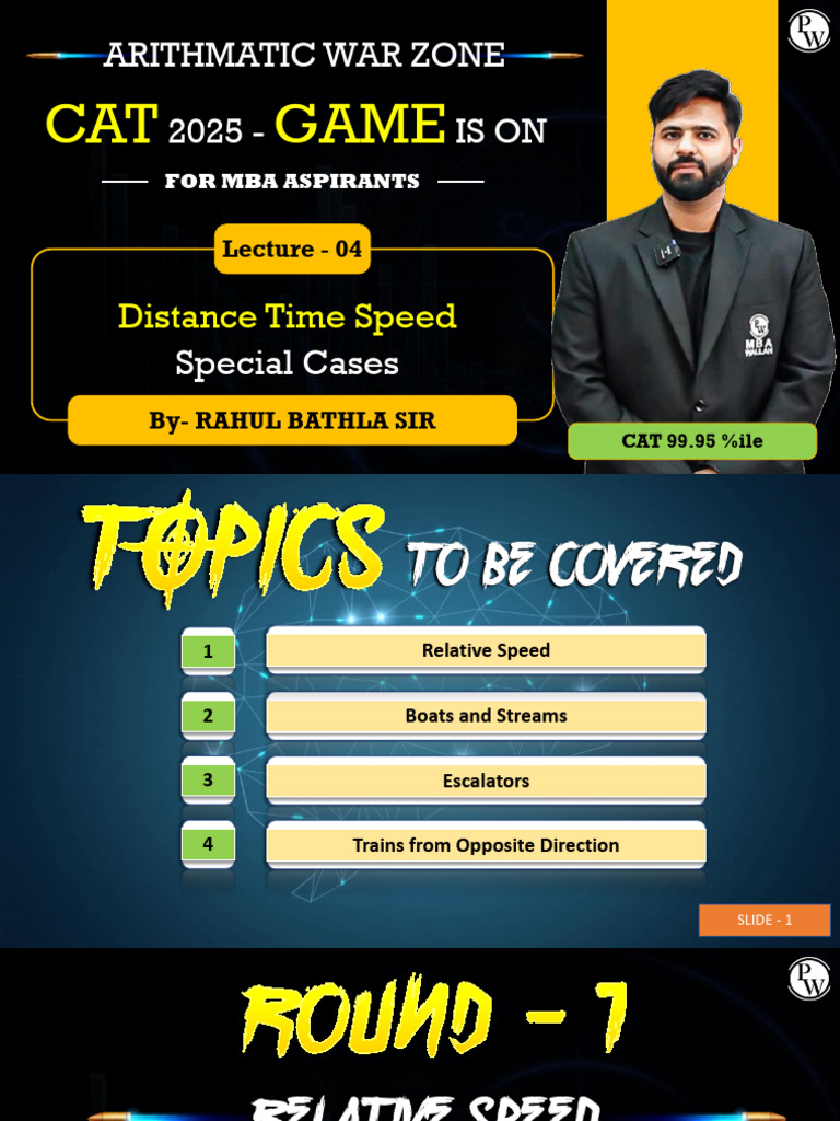 MBA CAT 2025: Distance, Time, Speed Concepts | PDF | Speed | Escalator
