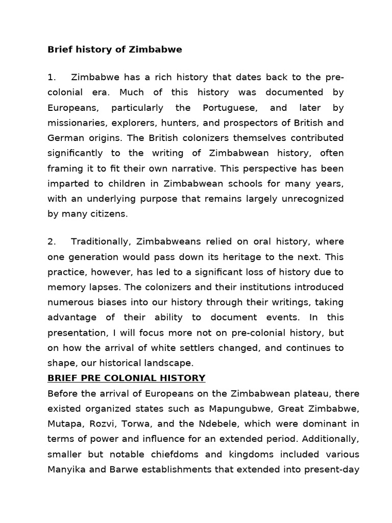Brief History of Zimbabwe | PDF | Zimbabwe