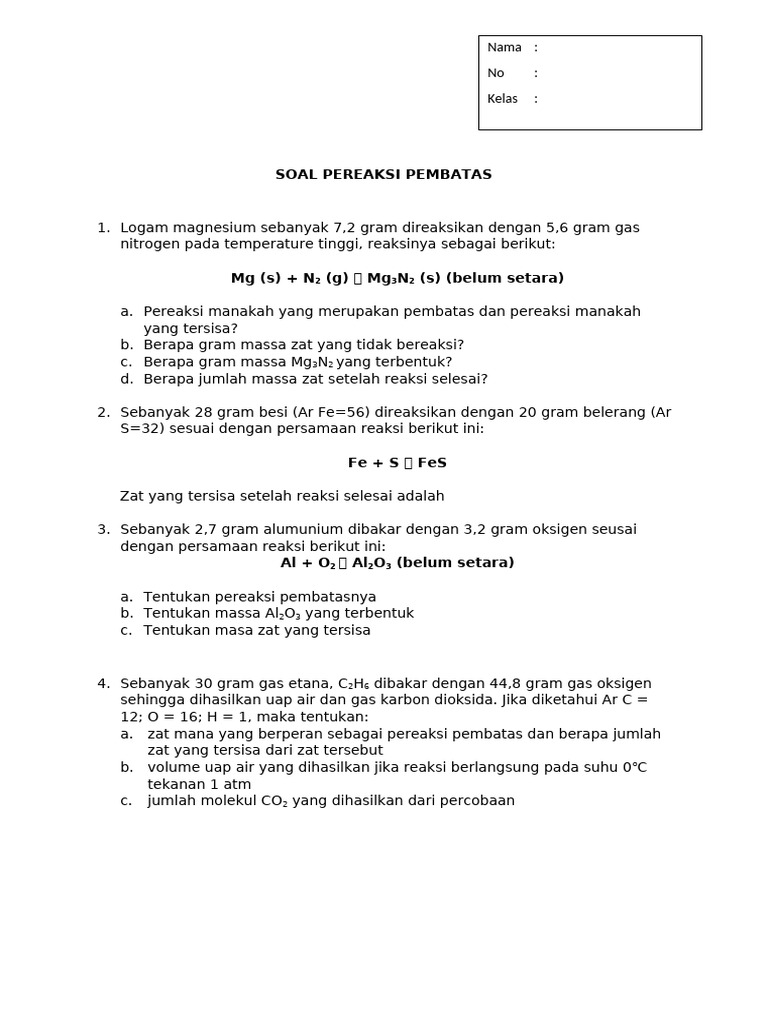 Soal Pereaksi Pembatas | PDF