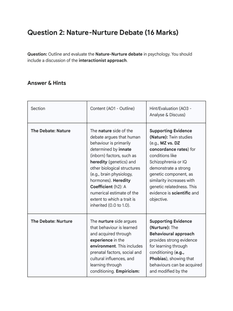 Nature-Nurture Debate in Psychology | PDF | Nature Versus Nurture ...