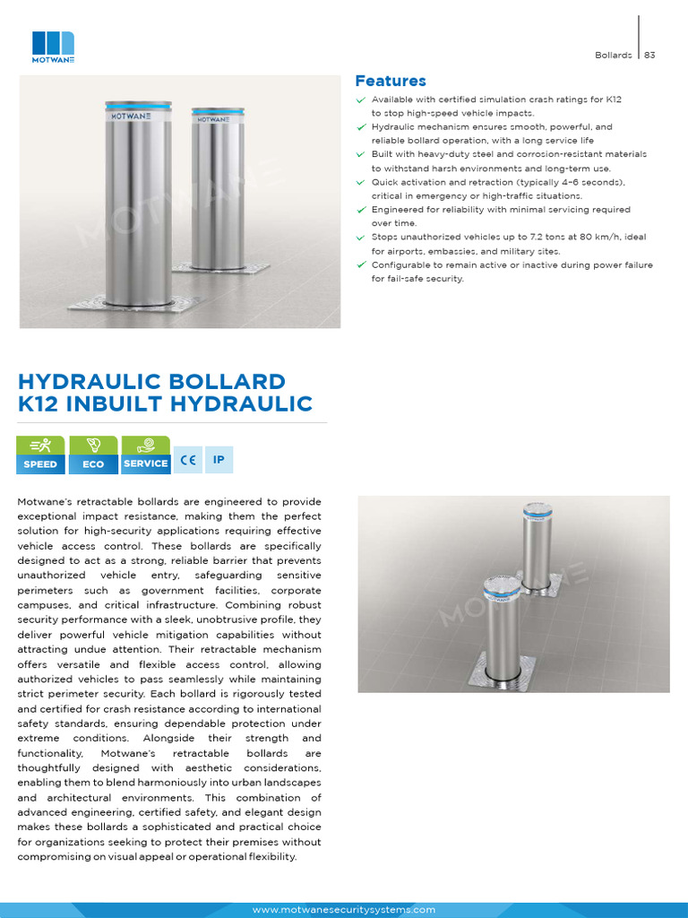 K12 Hydraulic Bollard for Vehicle Security | PDF