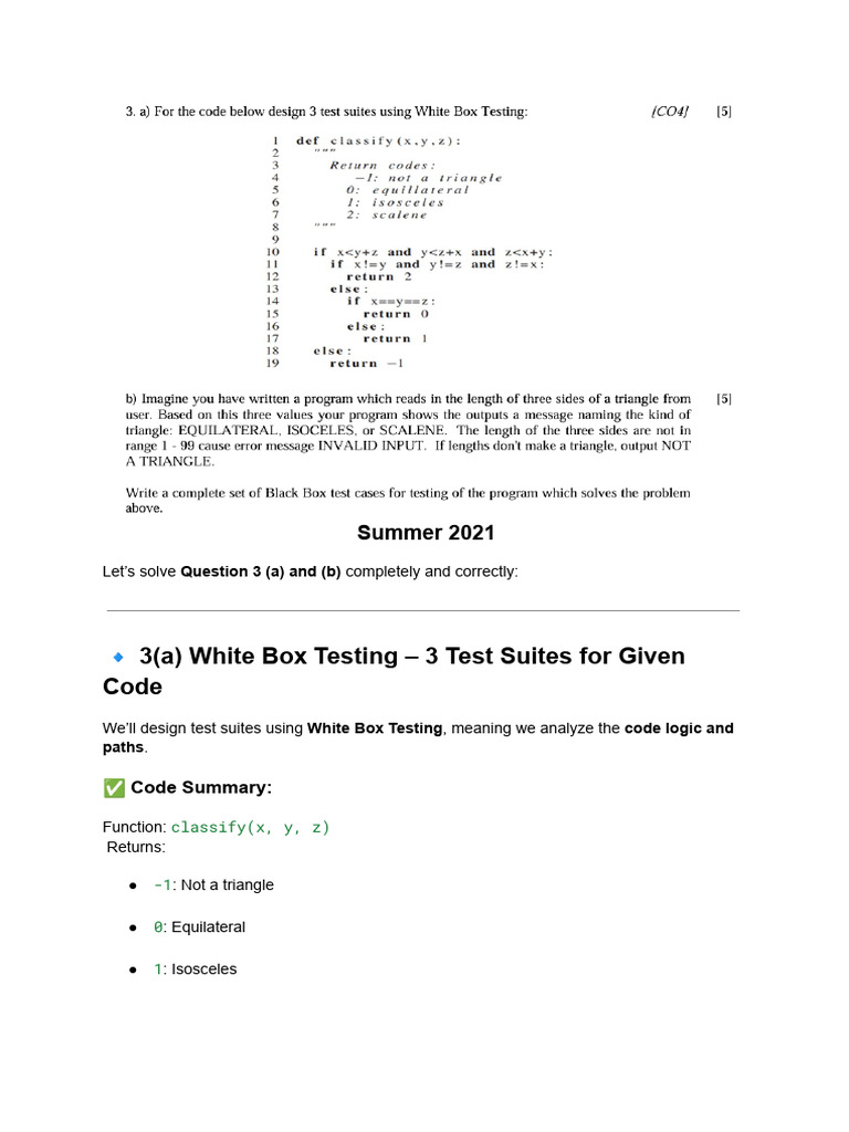 Solve White or Black Box Testing Final Question | PDF