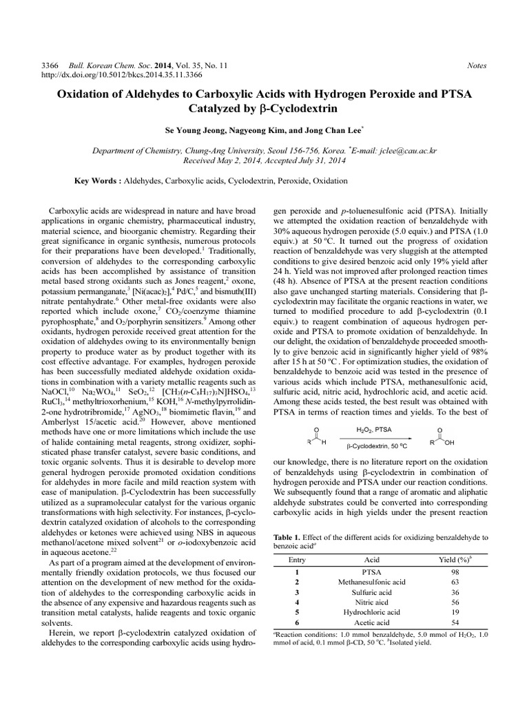 Oxidation of Aldehydes To Carboxylic Acids With Hydrogen Peroxide and ...