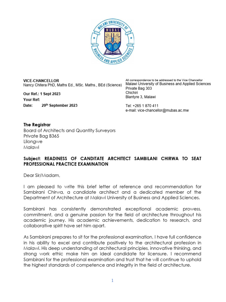 Reference Letter Sambilani Chirwa-Readiness To Seat Professional ...
