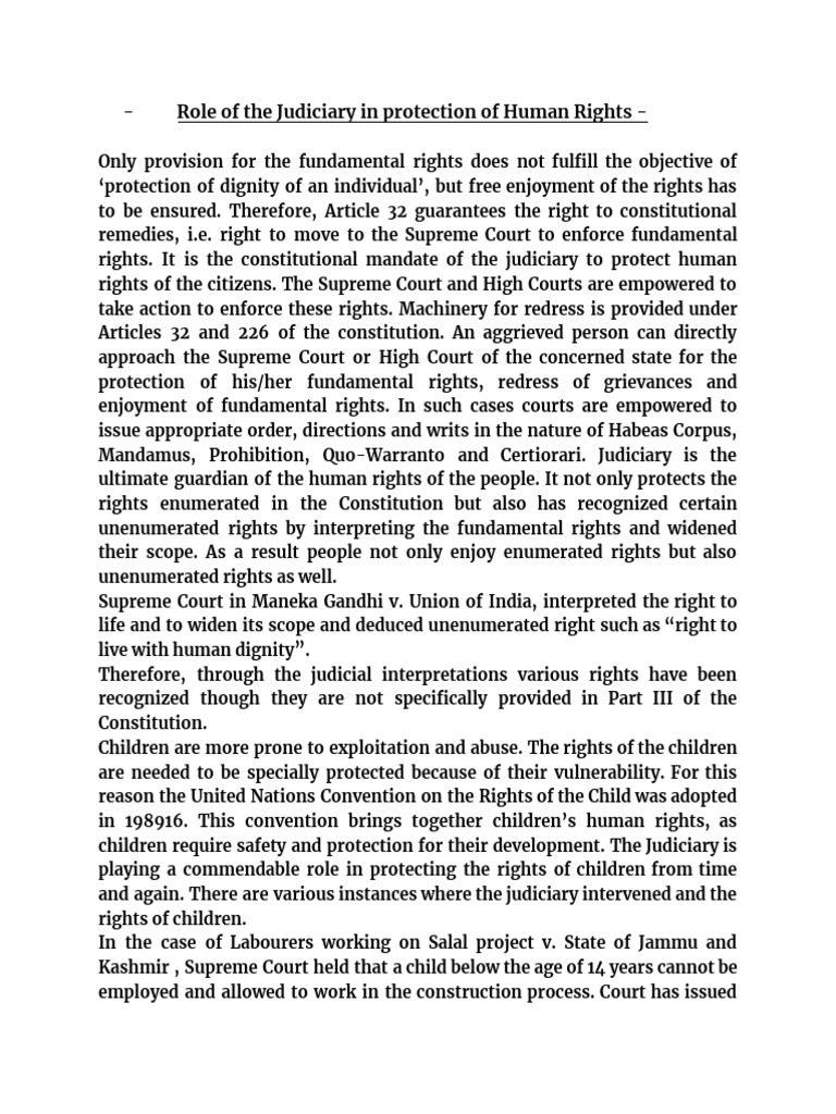 Judiciary's Role in Human Rights Protection | PDF | Legal Documents ...