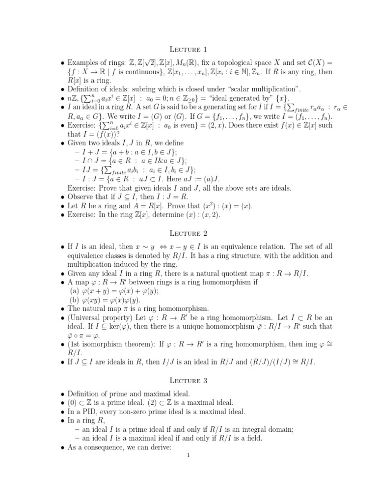 Commutative Algebra Notes | PDF | Ring (Mathematics) | Mathematical ...