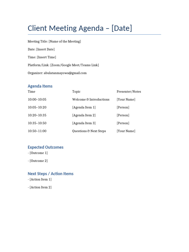 Client Meeting Agenda Template | PDF