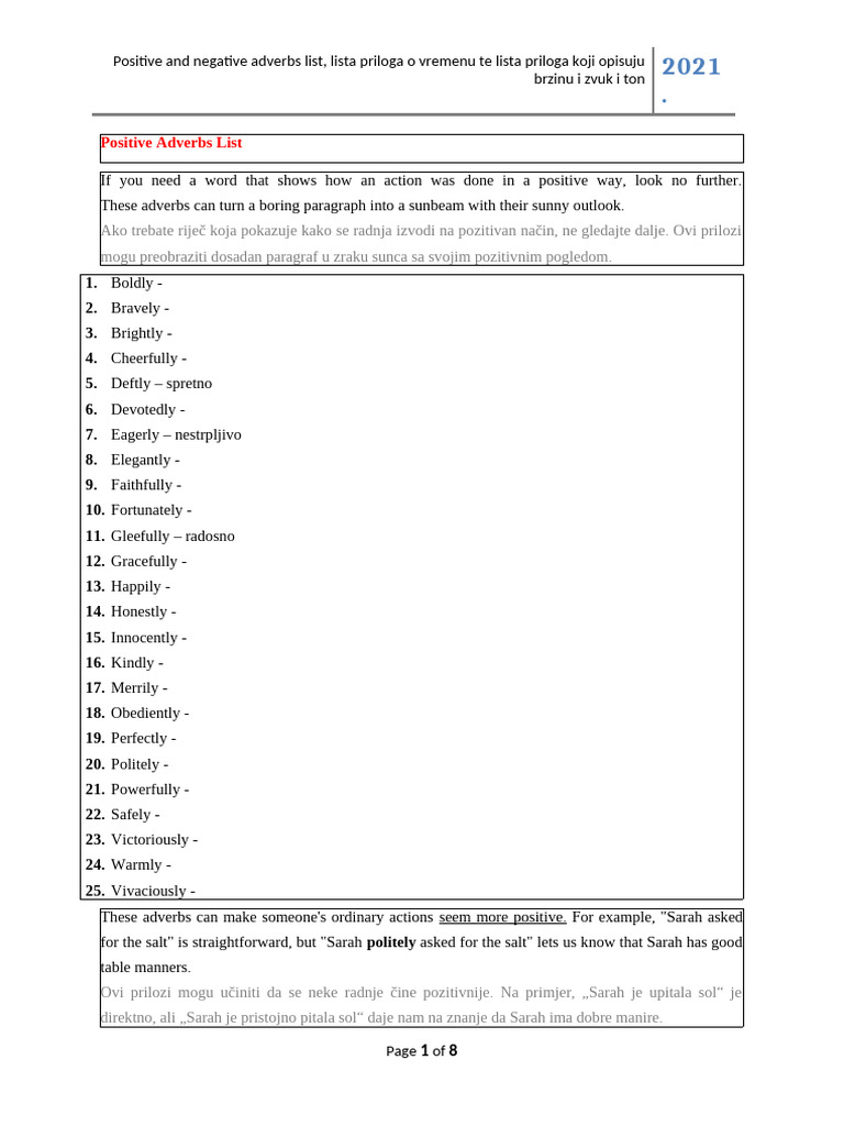 Positive and Negative Adverbs Guide | PDF | Linguistic Morphology ...