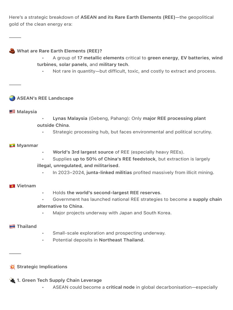 ASEAN's Rare Earth Elements Strategy | PDF | Sustainable Energy | China