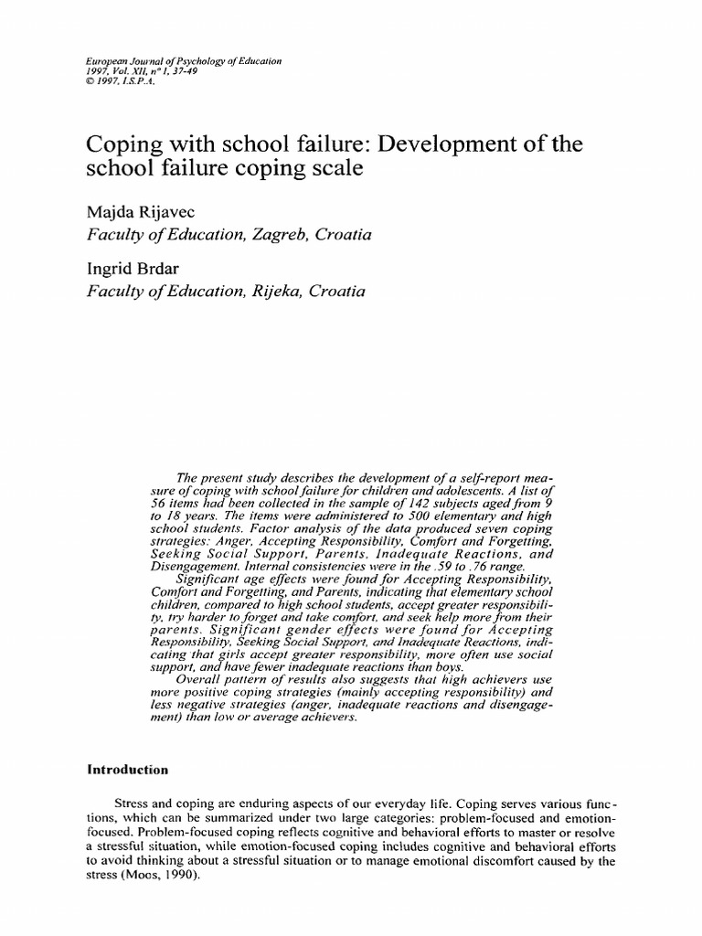 School Failure Coping Scale Development | PDF | Factor Analysis ...