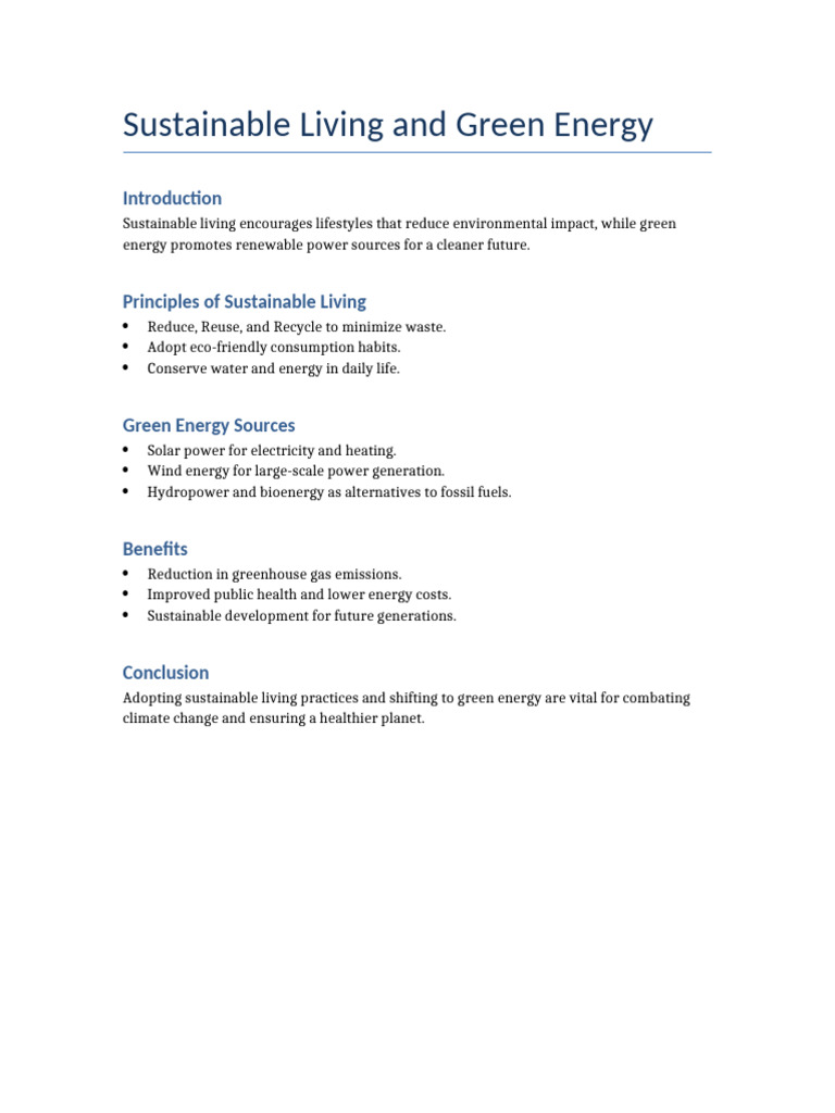Sustainable Living and Green Energy | PDF
