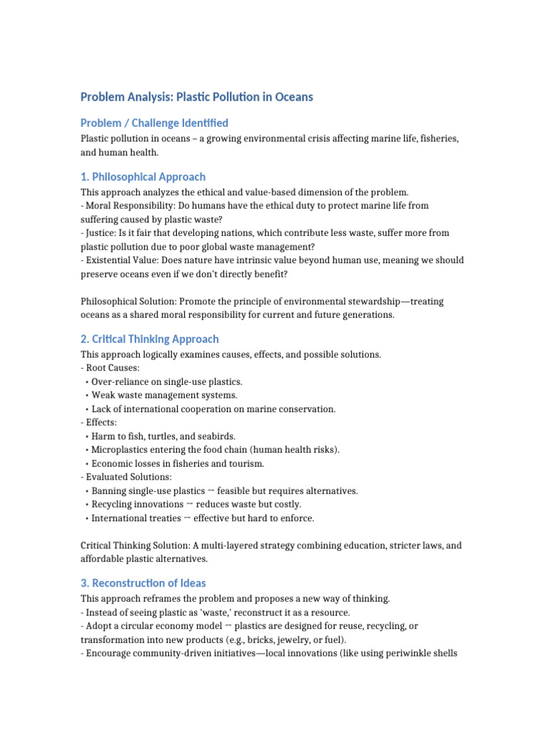 Plastic Pollution Problem Analysis | PDF