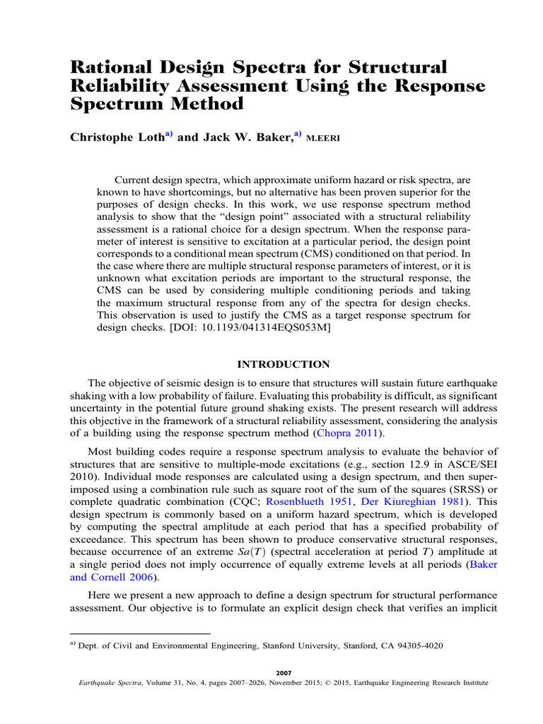 Rational Design Spectra For Structural Reliability Assessment Using The ...