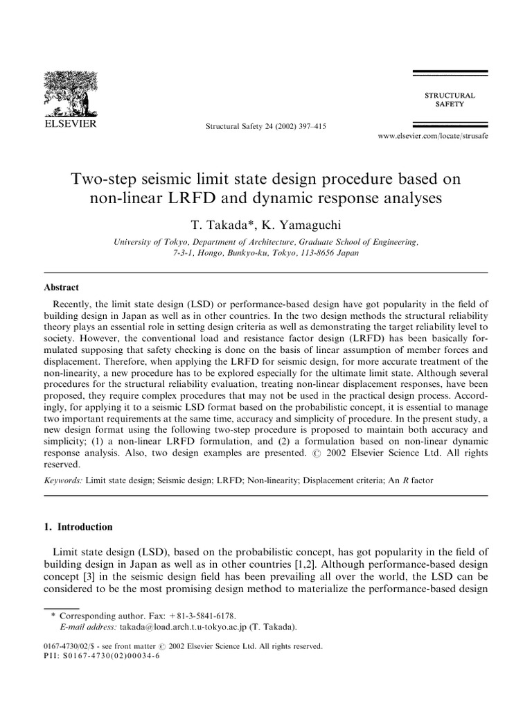 Two-Step Seismic Limit State Design Procedure Based On Non-Linear LRFD ...