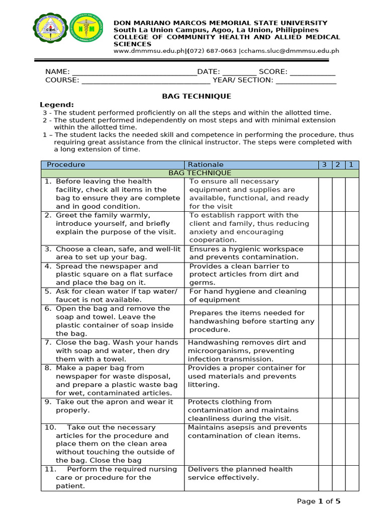 Bag Technique Checklist Evaluated by IMEC | PDF | Hand Washing