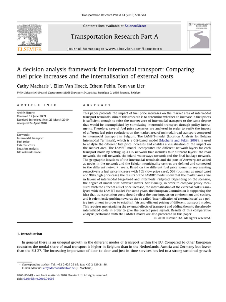 A Decision Analysis Framework For Intermodal Transp 2010 Transportation ...