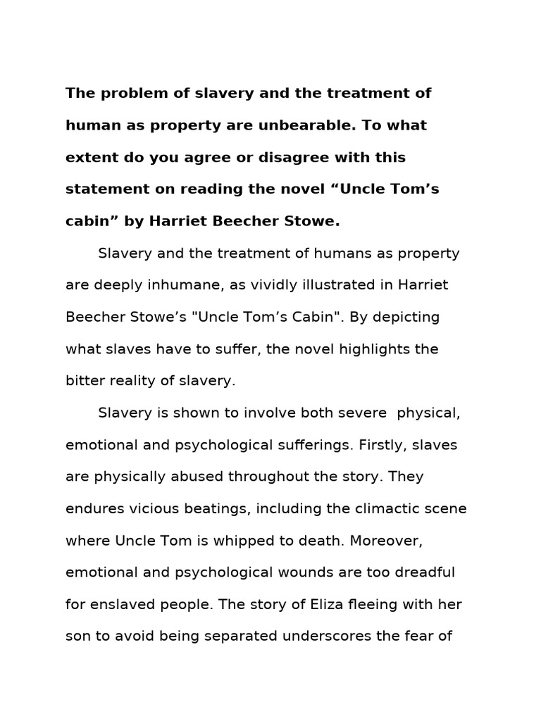 Uncle Tom's Cabin - Essay 1 | PDF