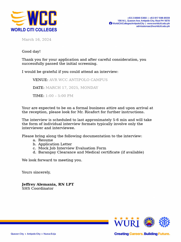 Letter Mock Job Interview | PDF