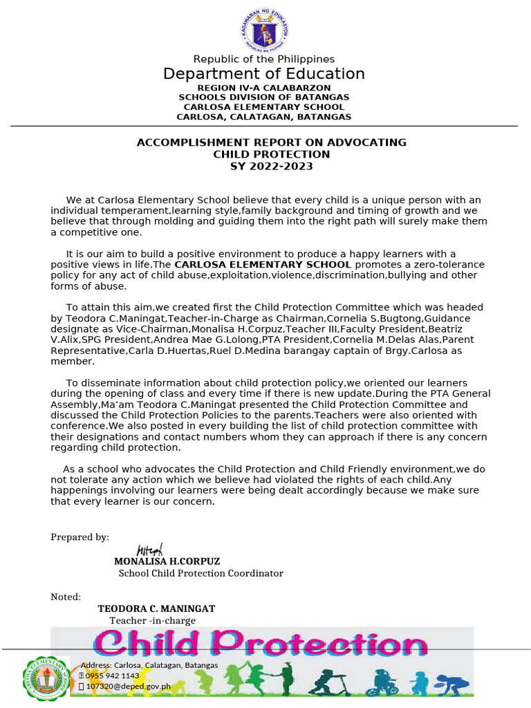 Accomplishment Report Child Protection | PDF | Childhood | Social ...