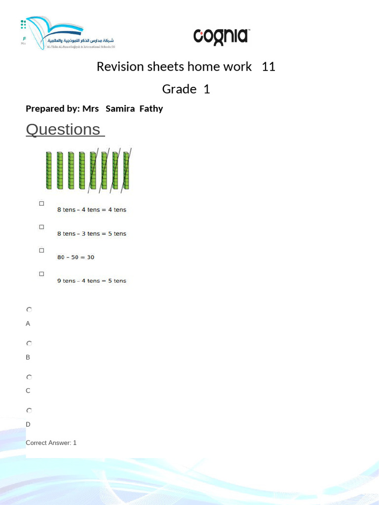 Revision Homework 11 Grade 1 | PDF
