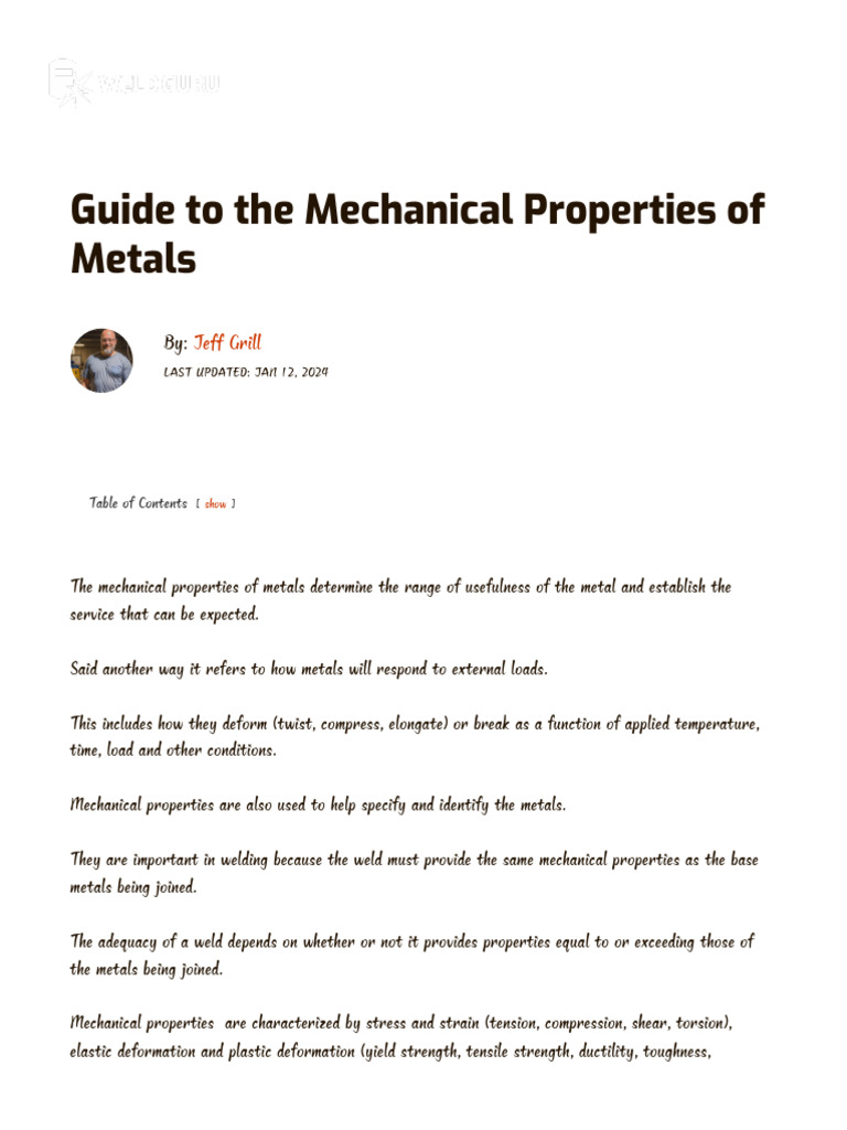 Mechanical Properties of Metals - Weld Guru | PDF | Strength Of ...
