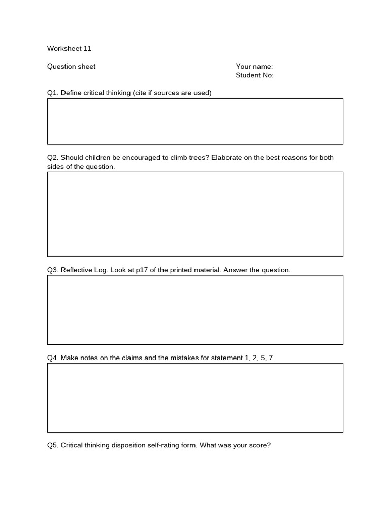 Worksheet 11 - Critical Thinking | PDF