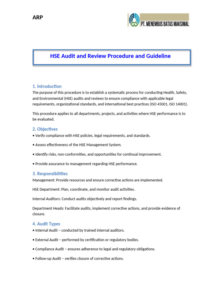HSE Audit Procedure and Guidelines | PDF | Audit | Internal Audit