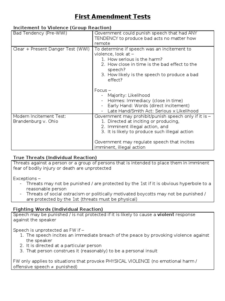 First Amendment Tests | PDF | Free Exercise Clause | Freedom Of Speech ...