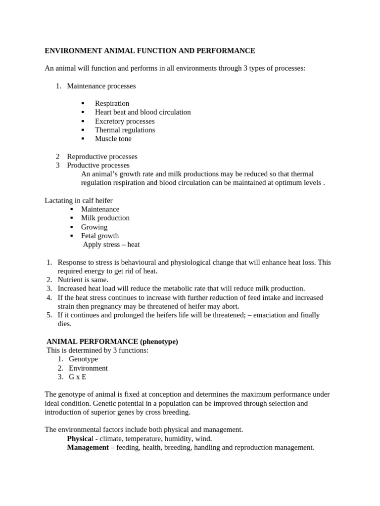 Environment Animal Function and Performance | PDF | Stress (Biology ...