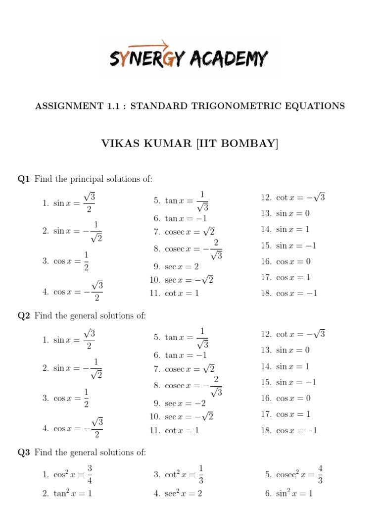 Trigonometric Equations Solutions Guide | PDF | Trigonometric Functions ...