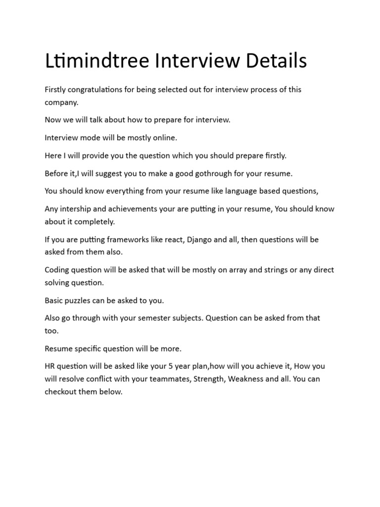 Ltimindtree Interview Preparation Guide | PDF | Learning | Leadership